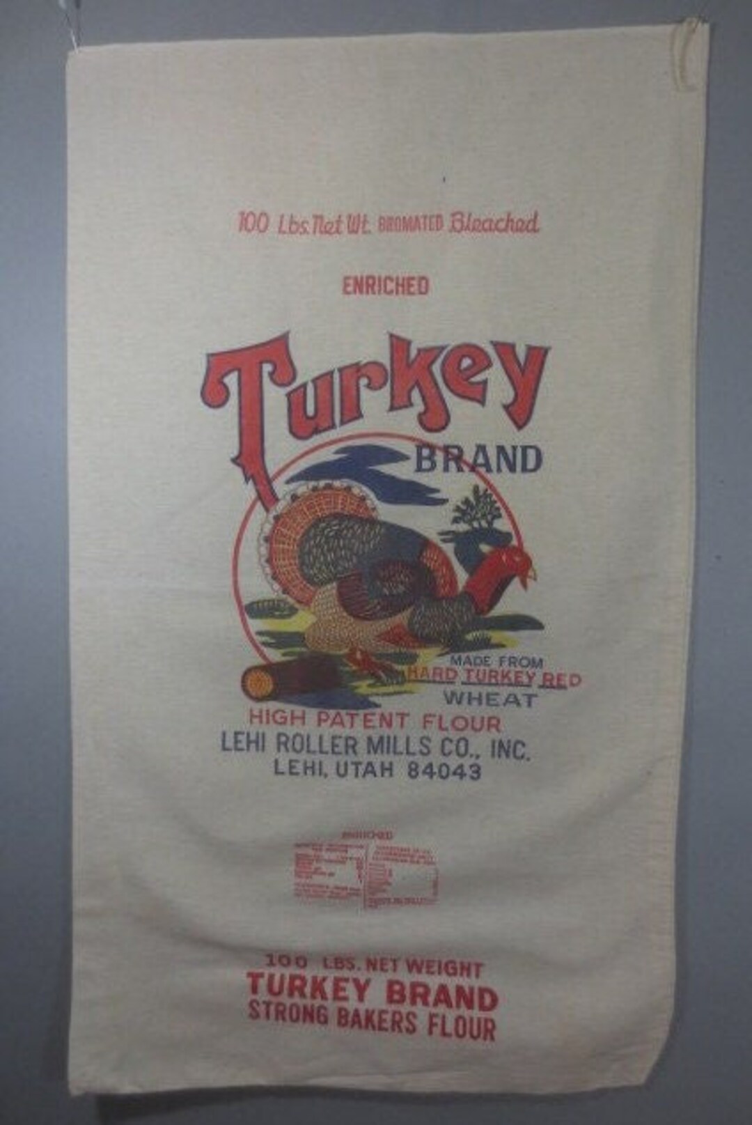 Vintage Muslin Flour Sack, TURKEY BRAND, Strong Bakers Flour, Wheat ...