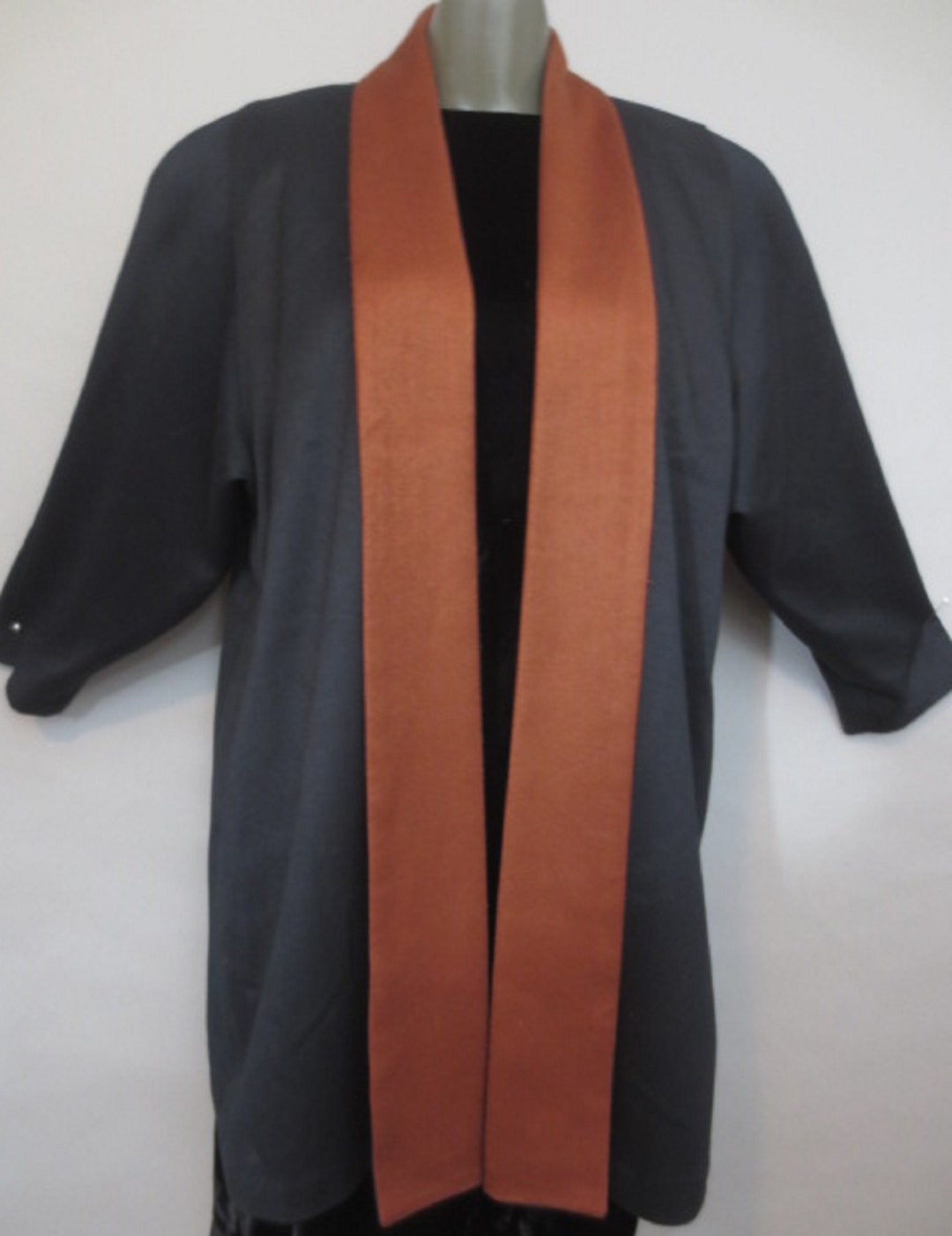 Wool Swing Lap Front Coat, Duster, HIGH FASHION Label, Black W Brown ...