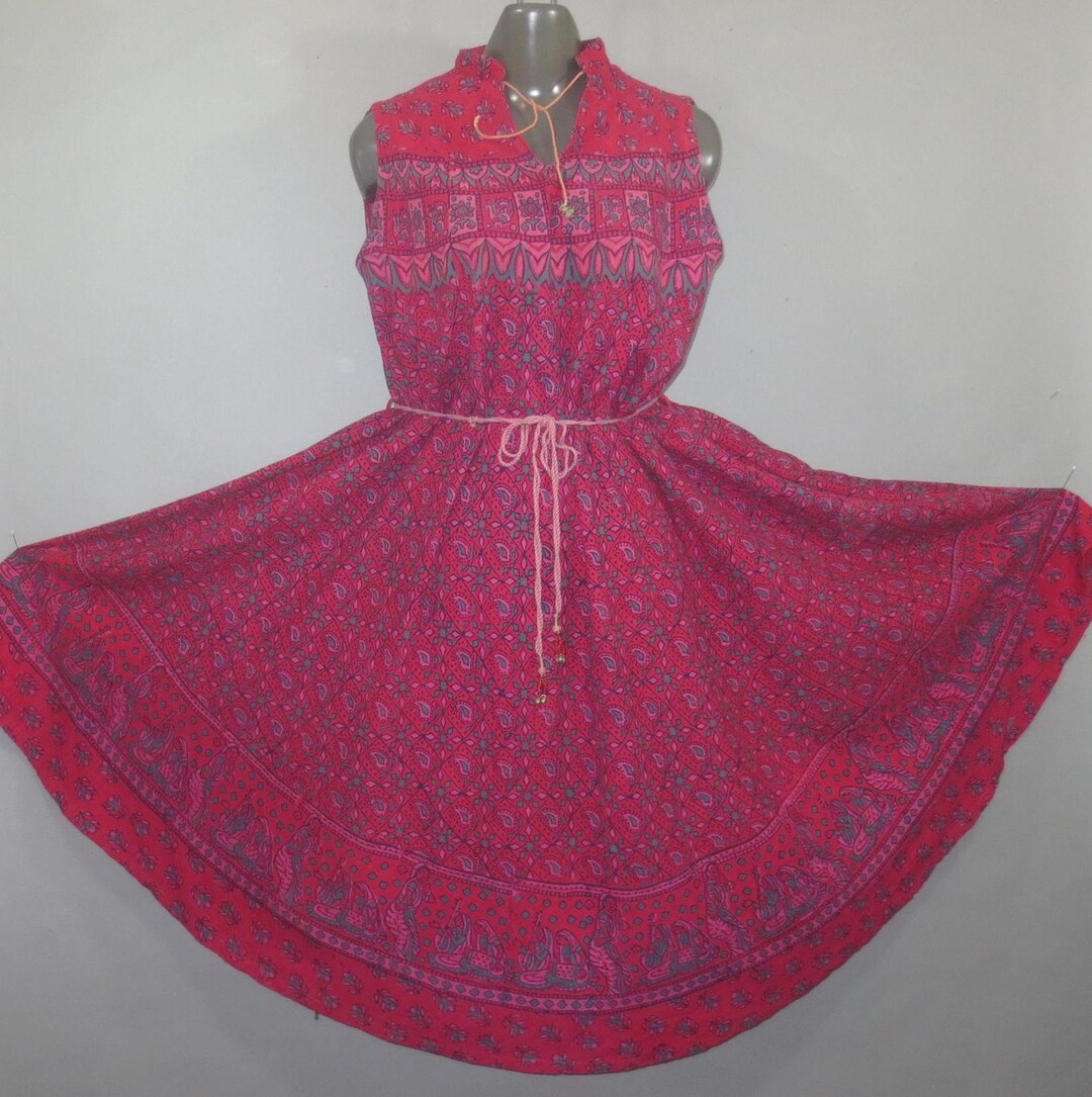 Vintage MONA India Dress, Cotton Tent Dress, Sleeveless, High Neck W ...
