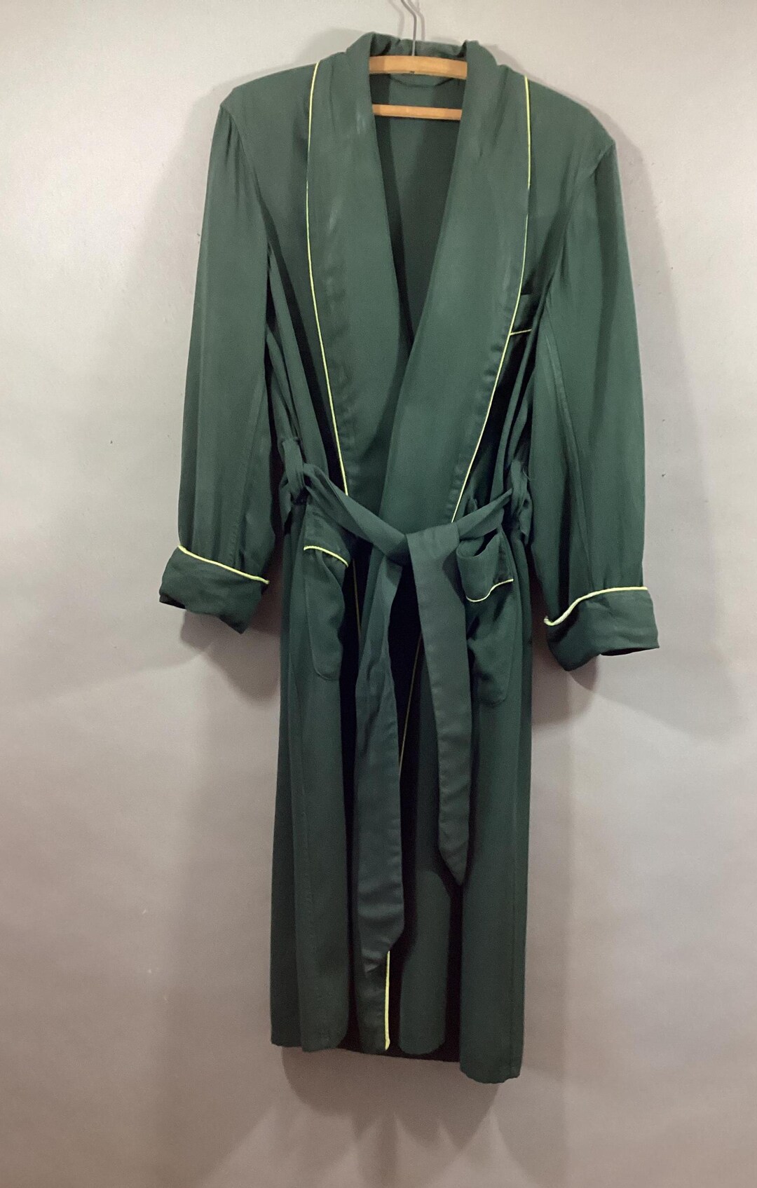 Vintage 1940's Rayon Gabardine Robe, Classic 40's Robe, Dark Green W ...