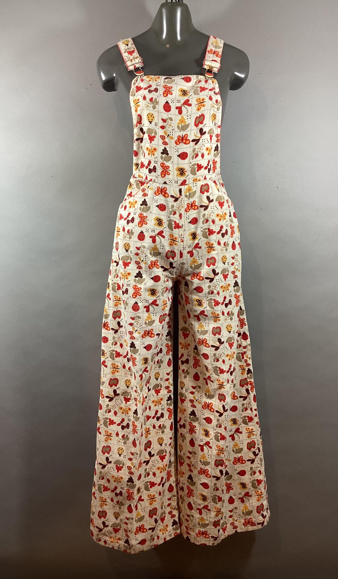 Vintage Wide Leg Bib Overalls, Woman's Corduroy Bib Overalls, Side ...