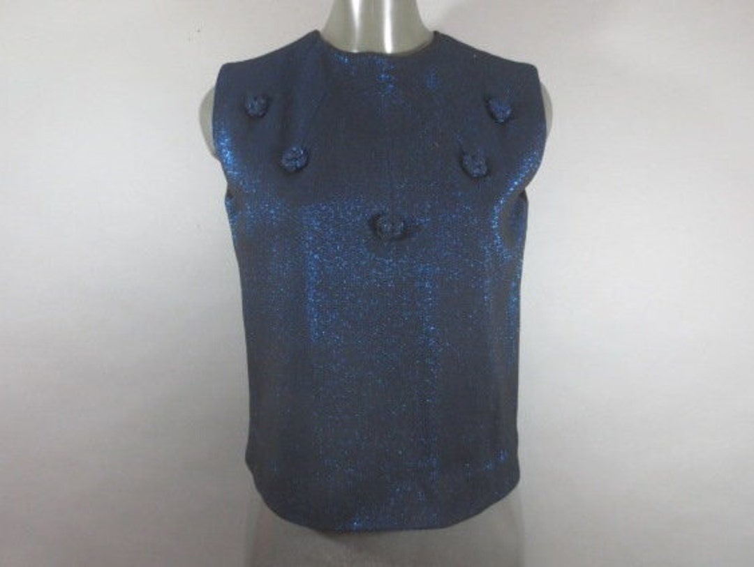 Vintage 1950-60's Blue Metallic on Black, Crop Top, Back Metal Zipper ...