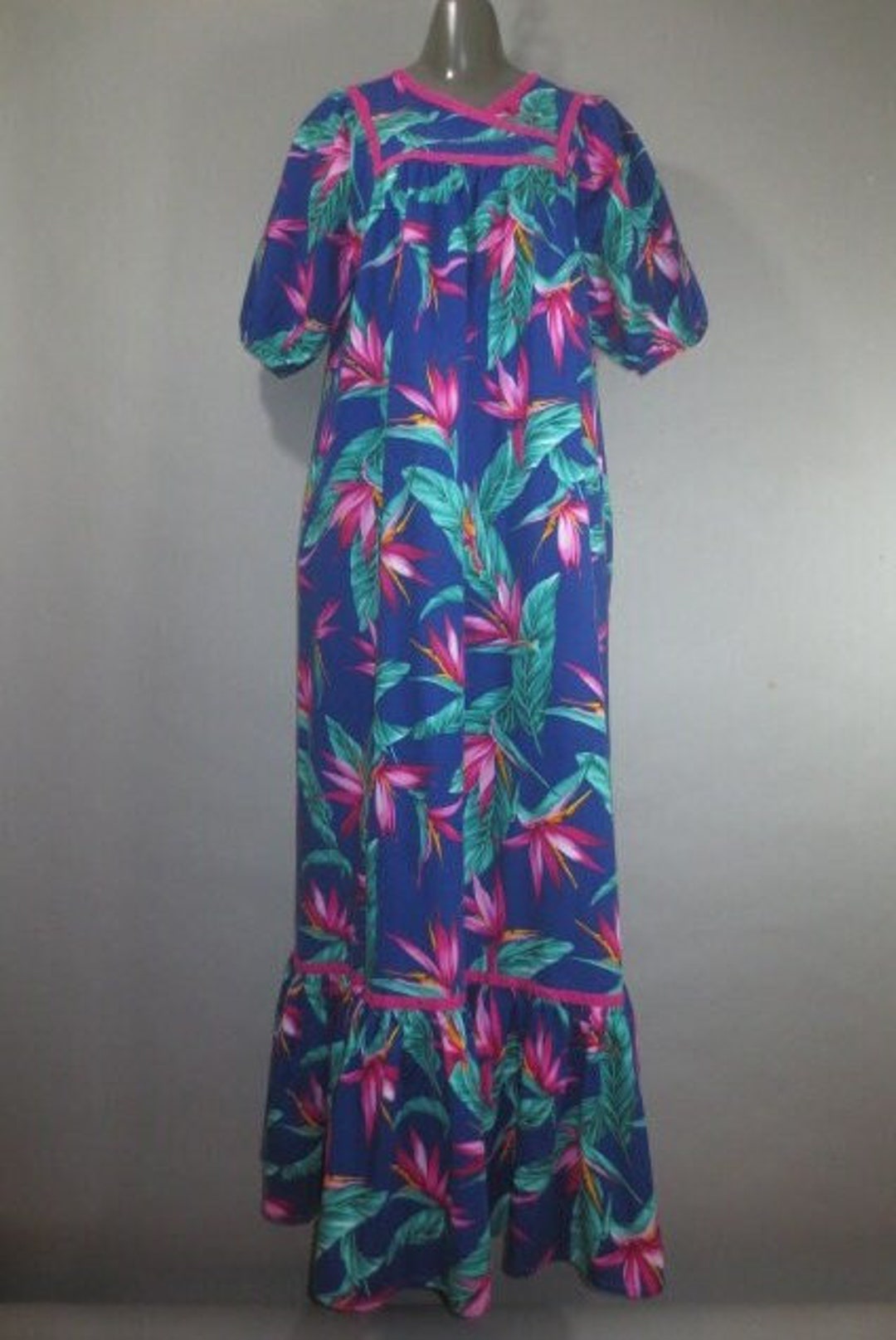 Hawaiian Mumu, Cotton Maxi Muumuu, Tropical Floral, Big Flounce on ...