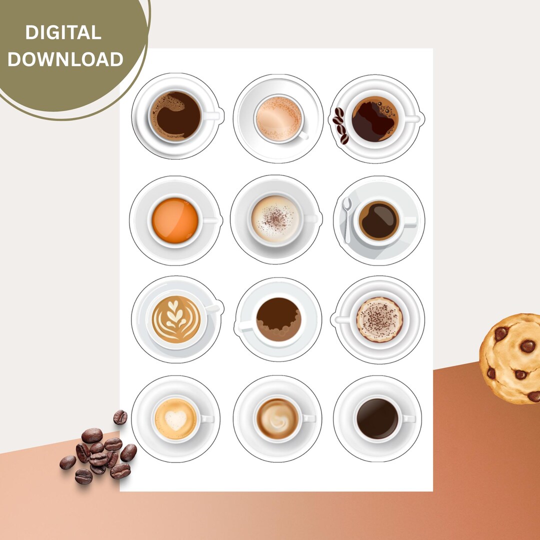 Coffee Lover Sticker Sheet – Aesthetic Coffee Cups Stickers for ...