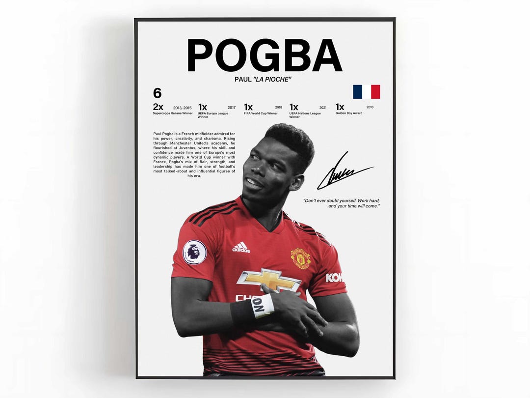 Paul Pogba Wall Art, Football Player Poster, Soccer Room Decor, Athlete ...