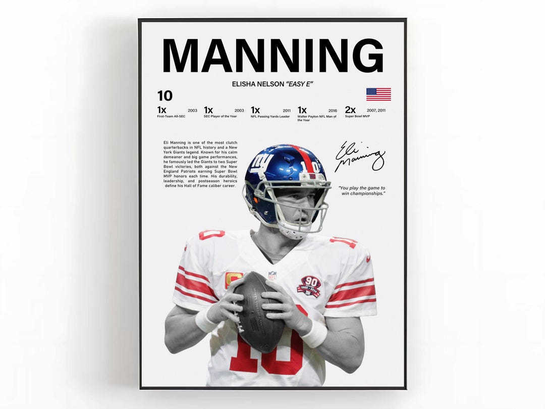 Eli Manning Wall Art, Football Player Poster, Sports Room Decor ...