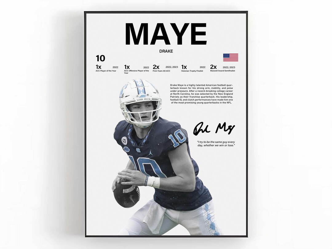 Drake Maye Wall Art, Football Player Poster, Sports Room Decor, Athlete ...