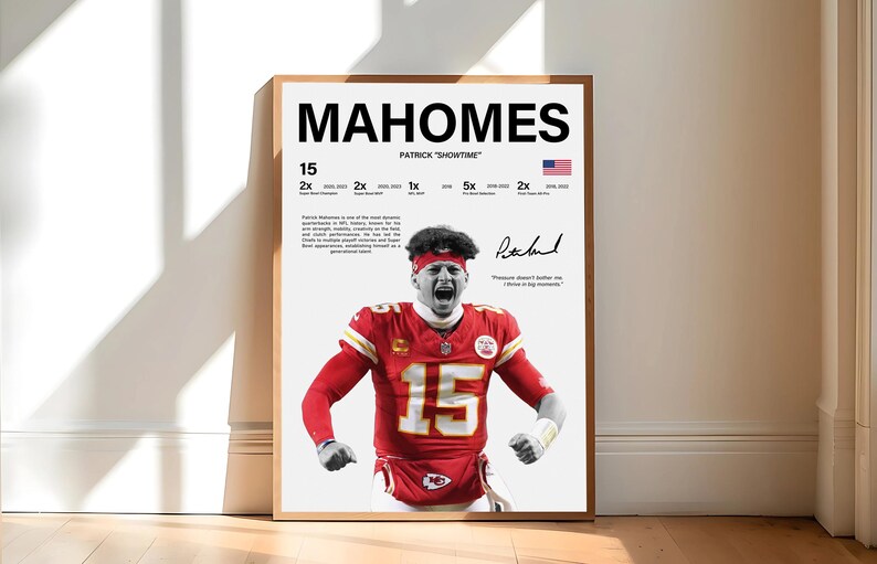 Patrick Mahomes Wall Art, Football Player Poster, Sports Room Decor ...