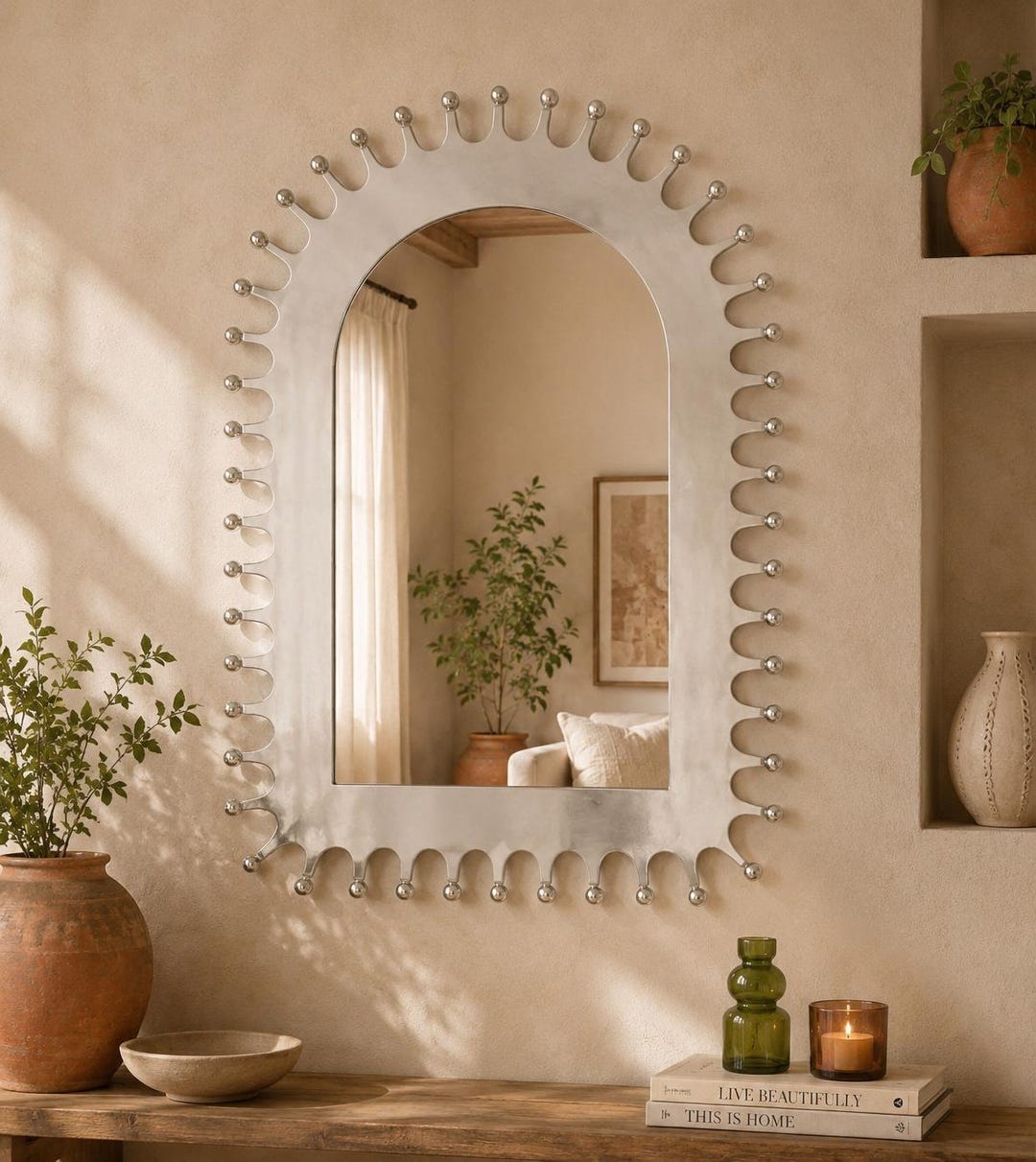 Handmade Mexican Tin Mirror, Arched Shape With Spikes Wall Decor - Etsy