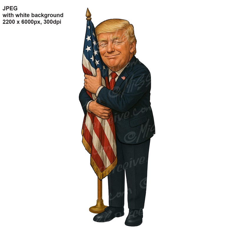 Donald Trump Hugging American Flag CPAC 2020 Caricature JPG PNG ...