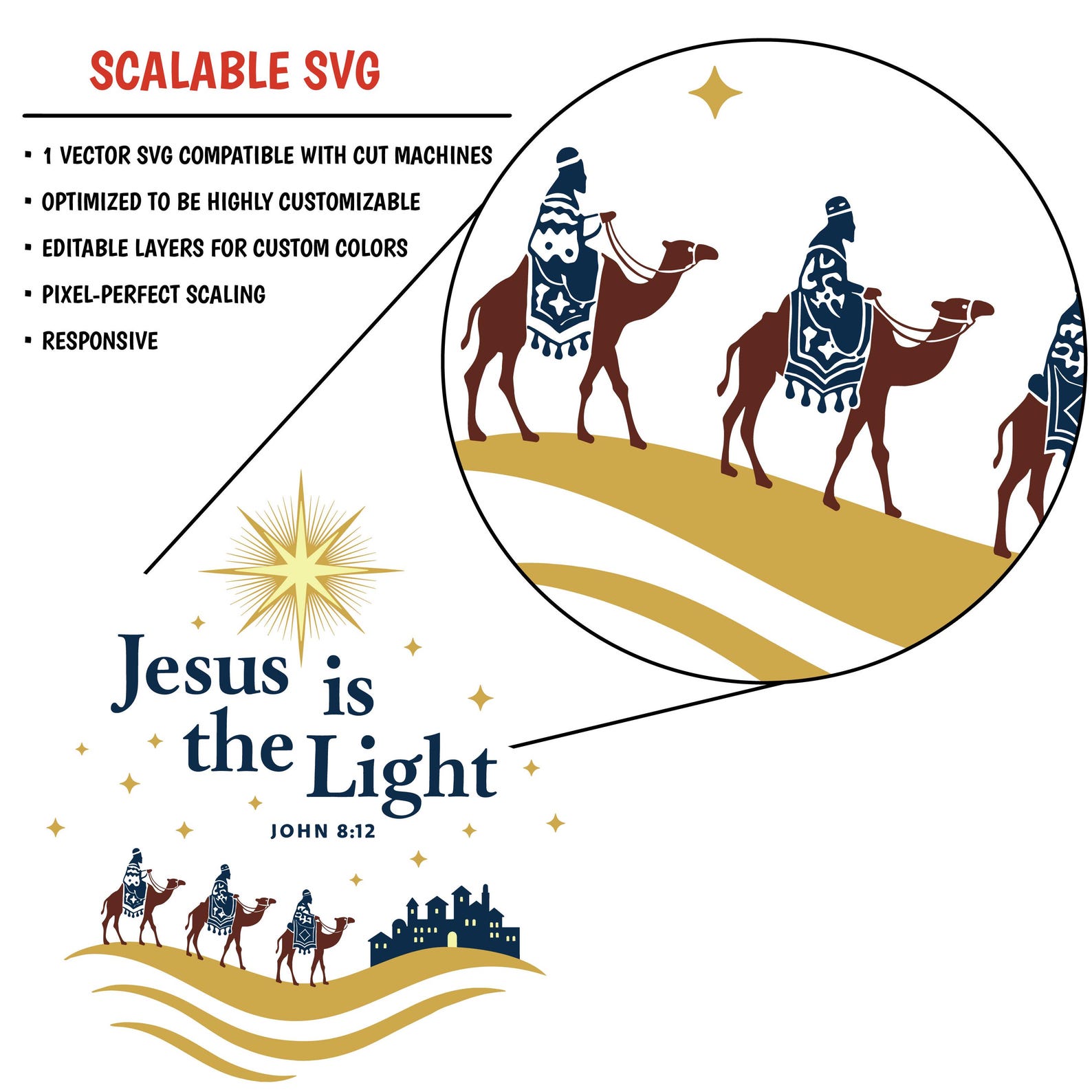 Jesus is the Light SVG Cut File for Cricut | Christmas Nativity Star ...