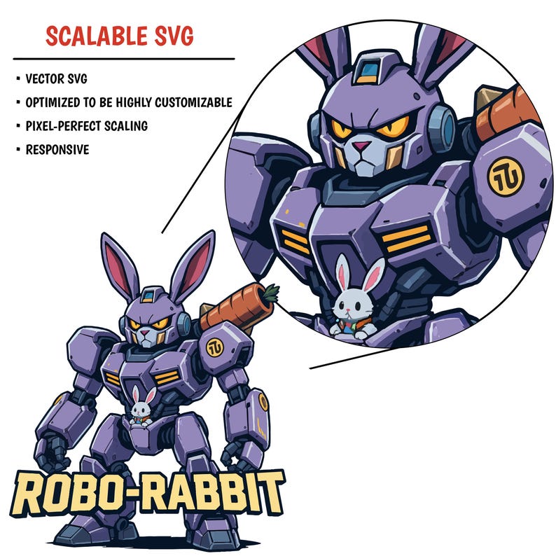 Robo-rabbit Cute Robot Bunny Art | Kid-friendly Cartoon Mecha Rabbit ...