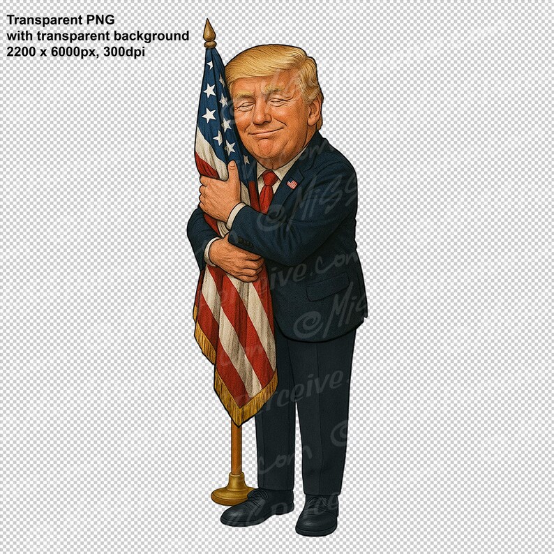 Donald Trump Hugging American Flag CPAC 2020 Caricature JPG PNG ...