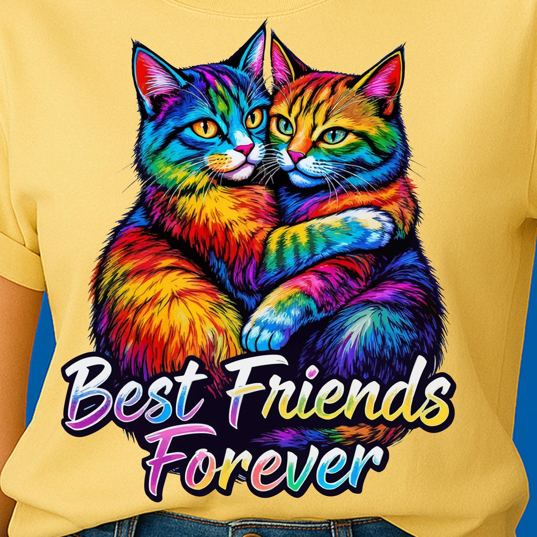 Best Friends Forever Rainbow Cats PNG | Colorful Cat Besties Hug BFF ...