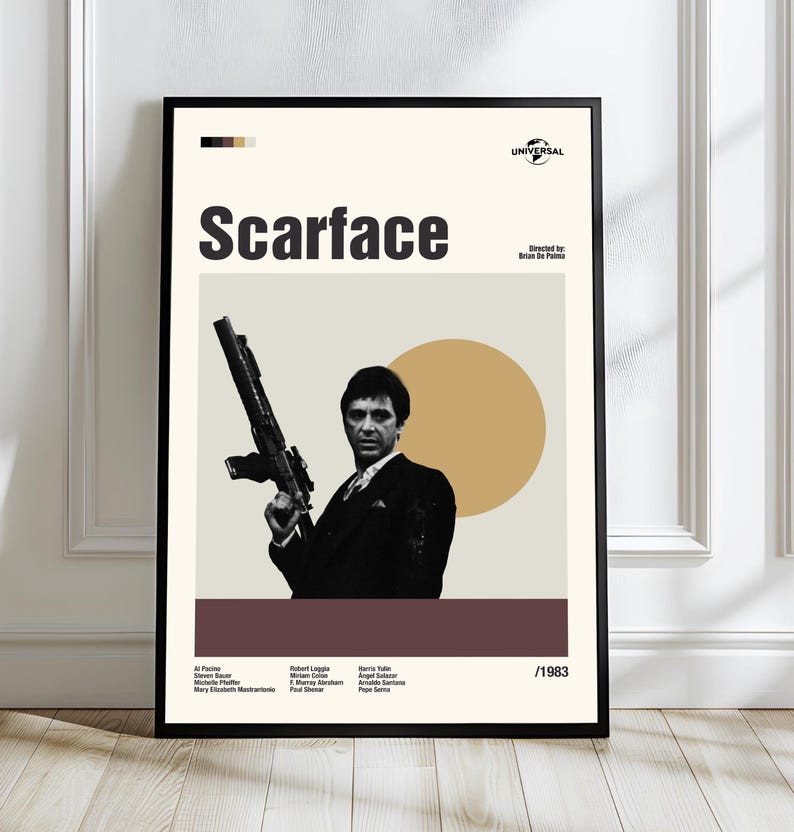 Scarface Movie Poster, Mid-century Modern Art, Minimalist Movie Print ...