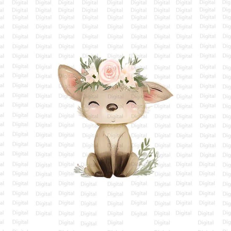 Watercolor Woodland Animals Clipart Set: Floral Nursery PNG (digital ...