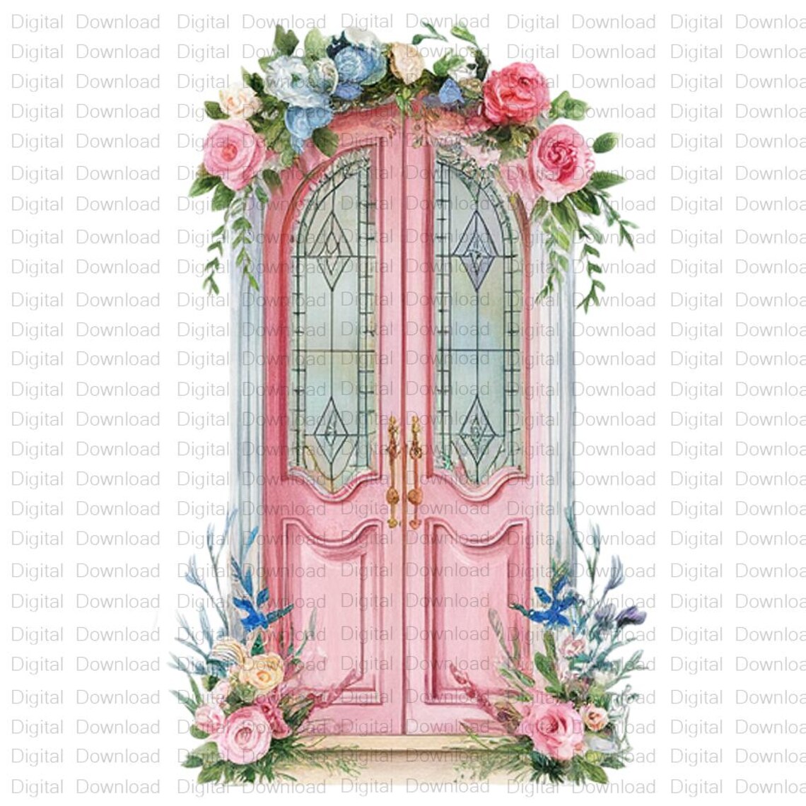 Floral Doors Watercolor Clipart: Home Decor PNG Set (digital Download ...