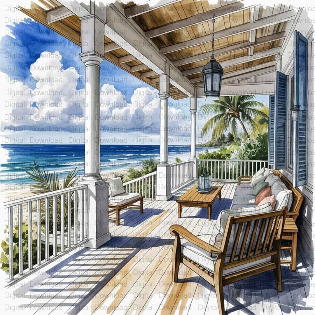 Ocean View Veranda Watercolor Clipart Bundle (digital PNG) - Etsy Australia