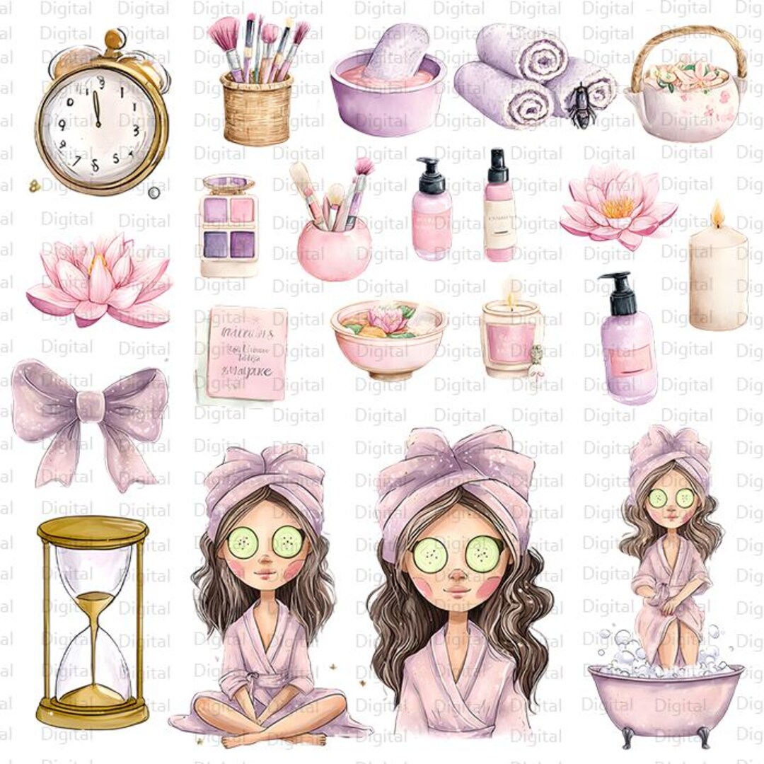 Spa Day Watercolor Clipart Bundle: Spa Party Graphics (digital Download ...