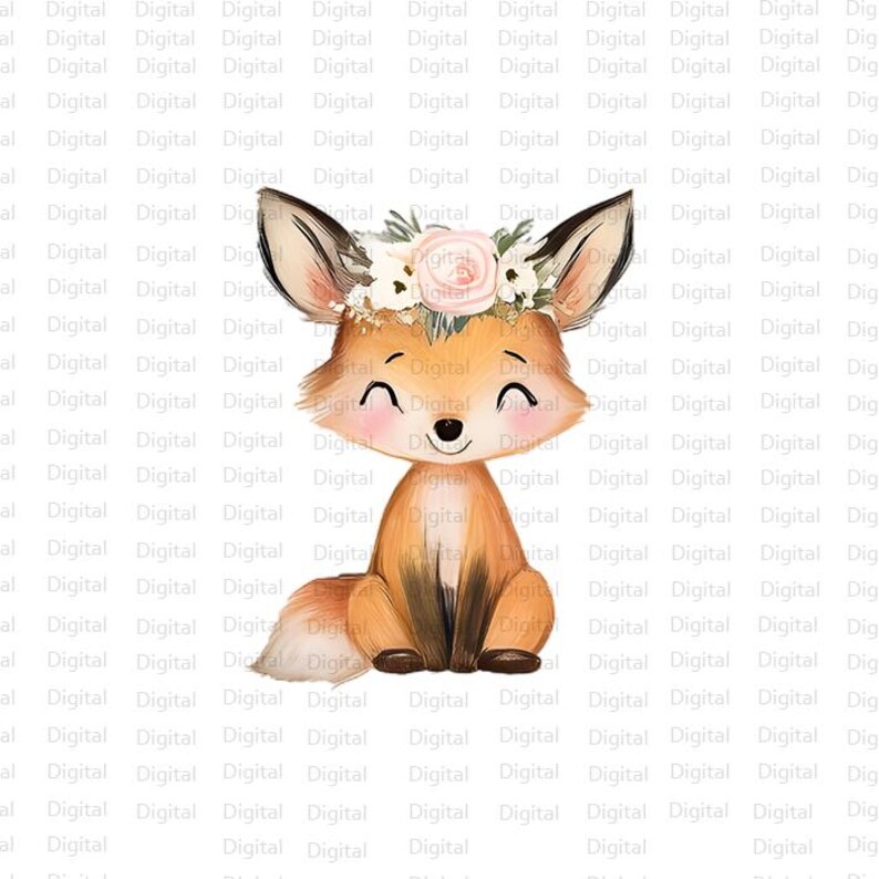 Watercolor Woodland Animals Clipart Set: Floral Nursery PNG (digital ...
