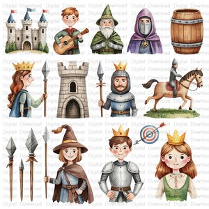 Watercolor Knight Clipart Bundle: Medieval Kingdom PNG (digital ...
