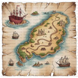 Watercolor Treasure Map Clipart Set: 8 PNG Graphics (digital Download ...