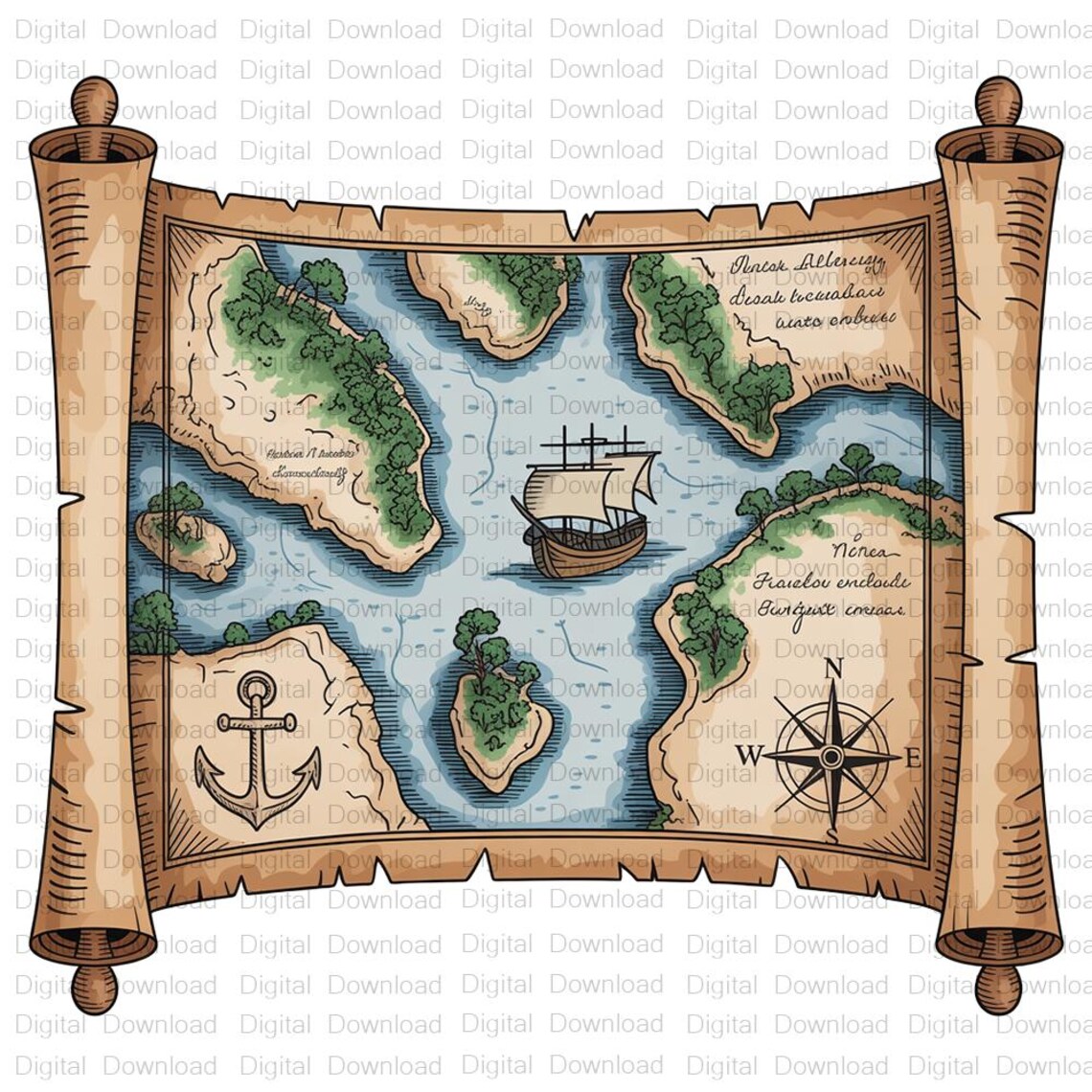 Watercolor Treasure Map Clipart Set: 8 PNG Graphics (digital Download ...