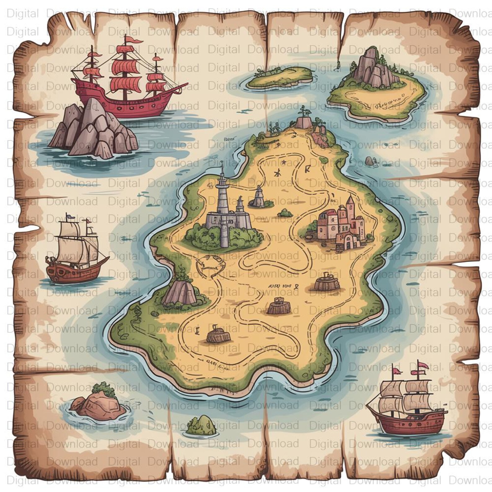 Watercolor Treasure Map Clipart Set: 8 PNG Graphics (digital Download ...