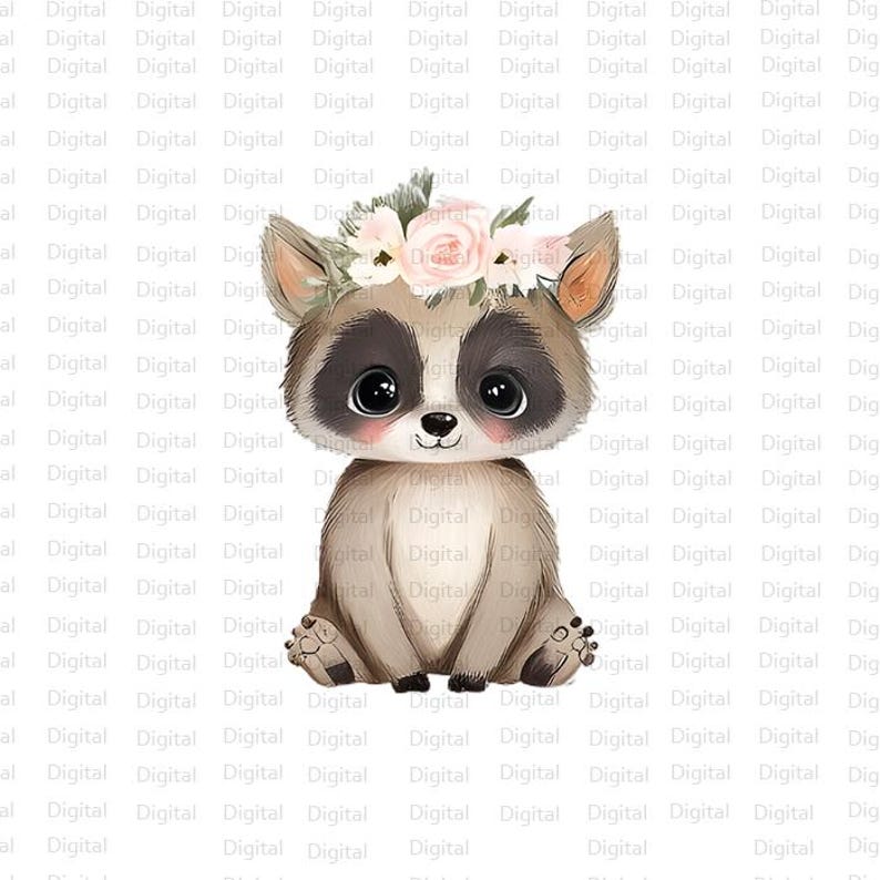 Watercolor Woodland Animals Clipart Set: Floral Nursery PNG (digital ...