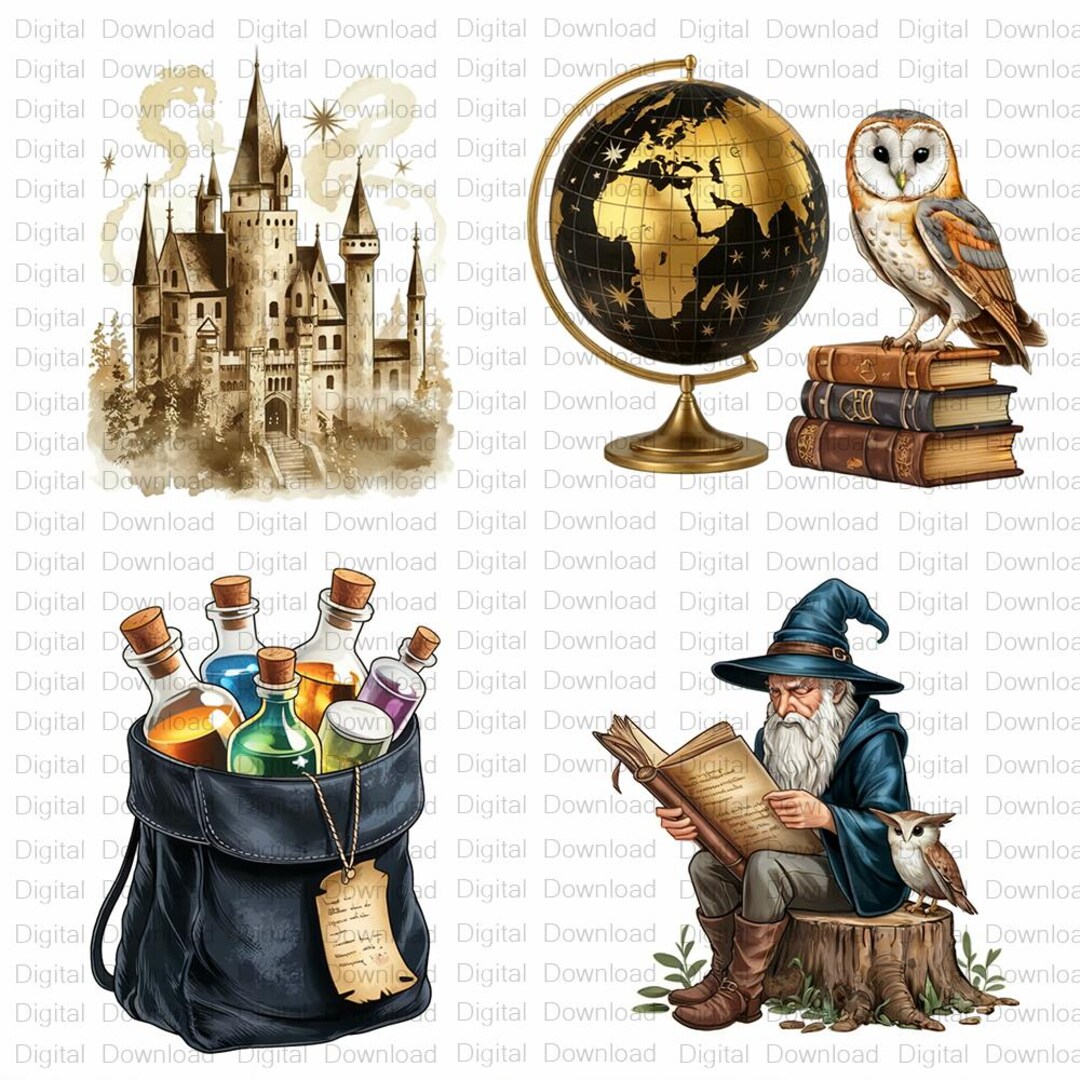 Watercolor Wizard Clipart Bundle: Magic PNG Graphics (digital Download ...