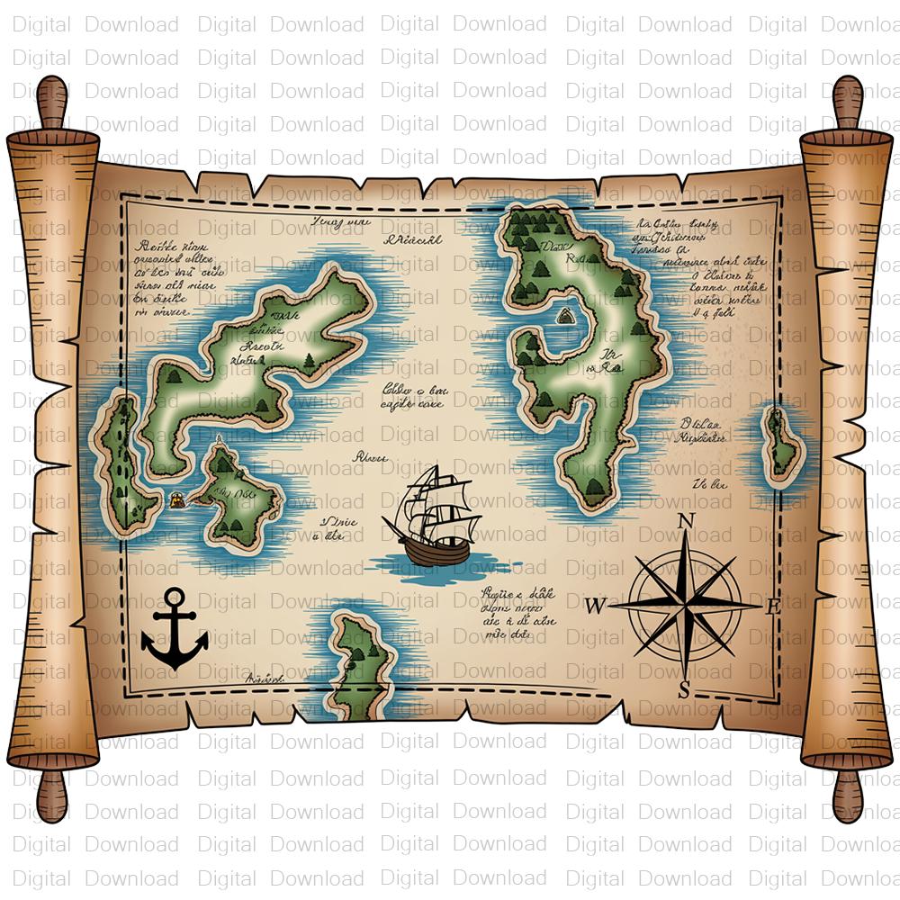Watercolor Treasure Map Clipart Set: 8 PNG Graphics (digital Download ...