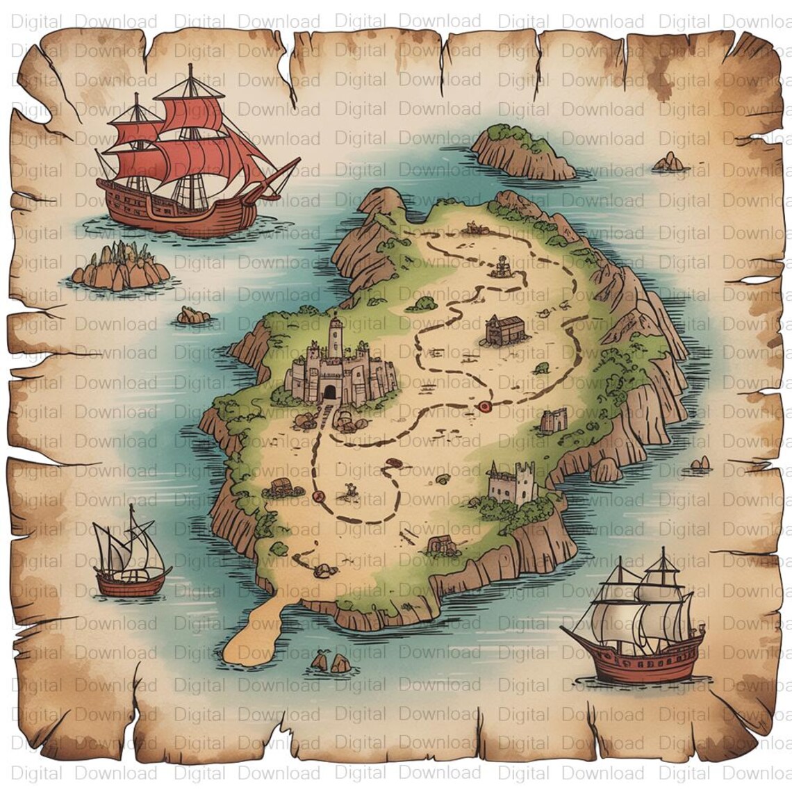 Watercolor Treasure Map Clipart Set: 8 PNG Graphics (digital Download ...