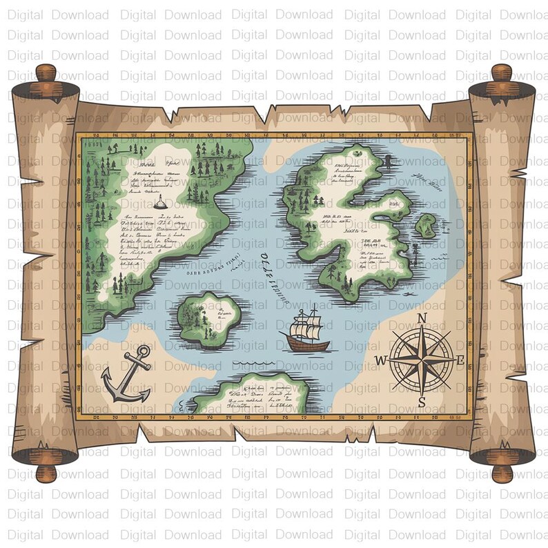 Watercolor Treasure Map Clipart Set: 8 PNG Graphics (digital Download ...