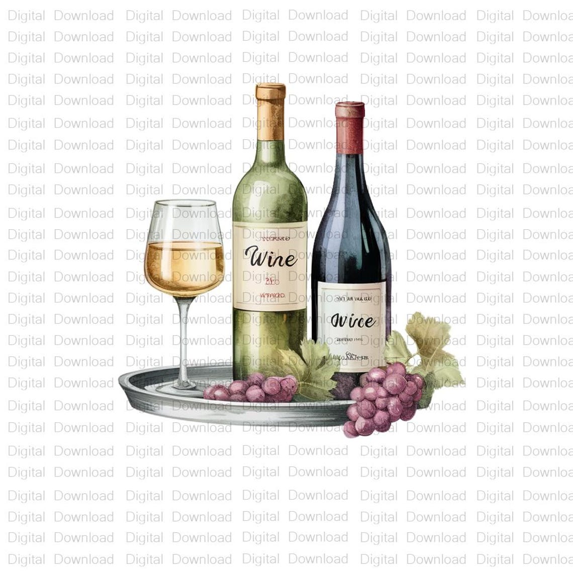 Watercolor Wine Clipart Set: Cocktails, Champagne, Bar Menu (PNG ...
