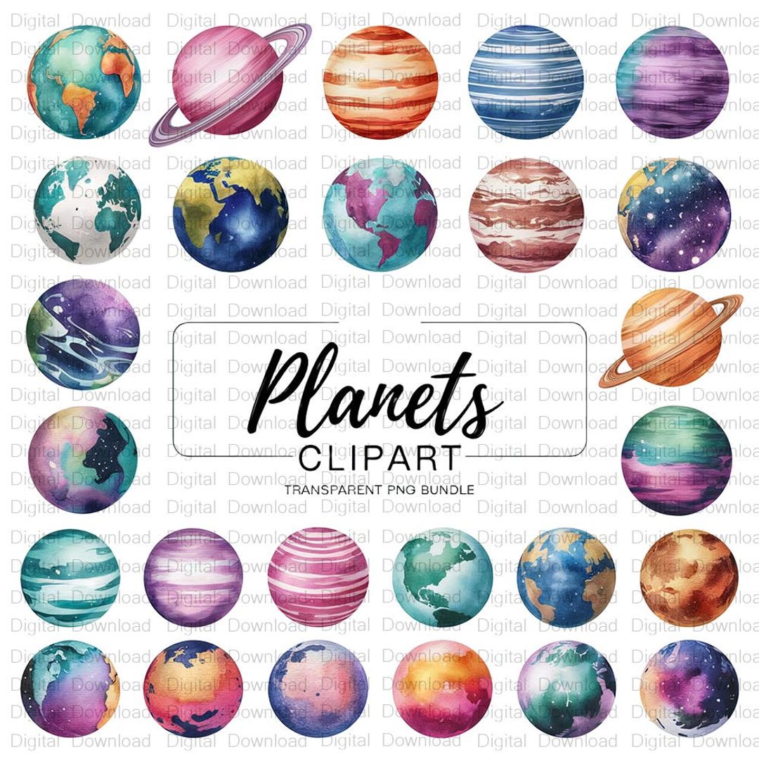 Watercolor Planets Clipart Bundle: PNG Space Graphics (digital Download ...