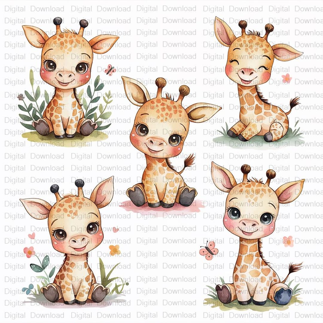 Baby Giraffe Watercolor Clipart Bundle: Nursery Art (PNG Digital ...