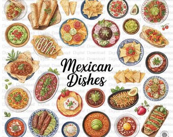 Watercolor Mexican Food Clipart Bundle, Mexican Dishes Clipart, Taco ...