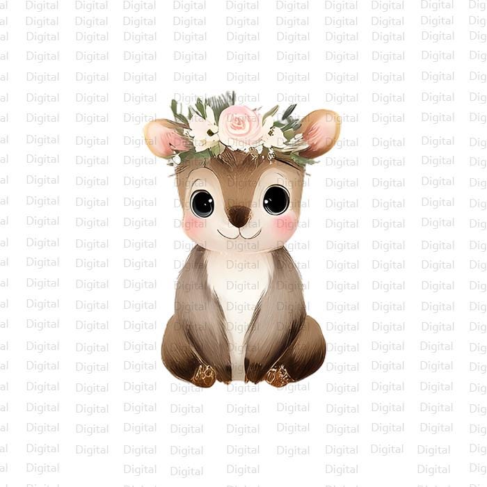 Watercolor Woodland Animals Clipart Set: Floral Nursery PNG (digital ...