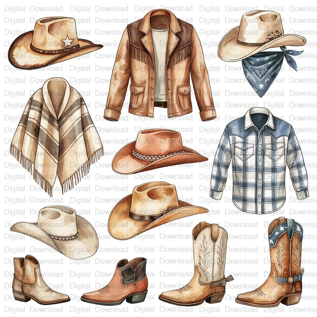Western Clipart Bundle: Cowboy Watercolor PNG Graphics (digital ...