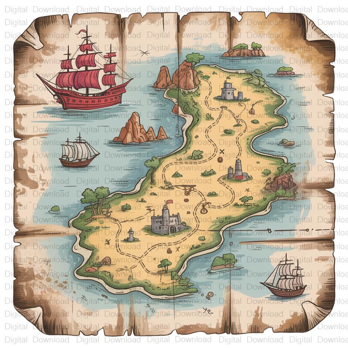 Watercolor Treasure Map Clipart Set: 8 PNG Graphics (digital Download ...