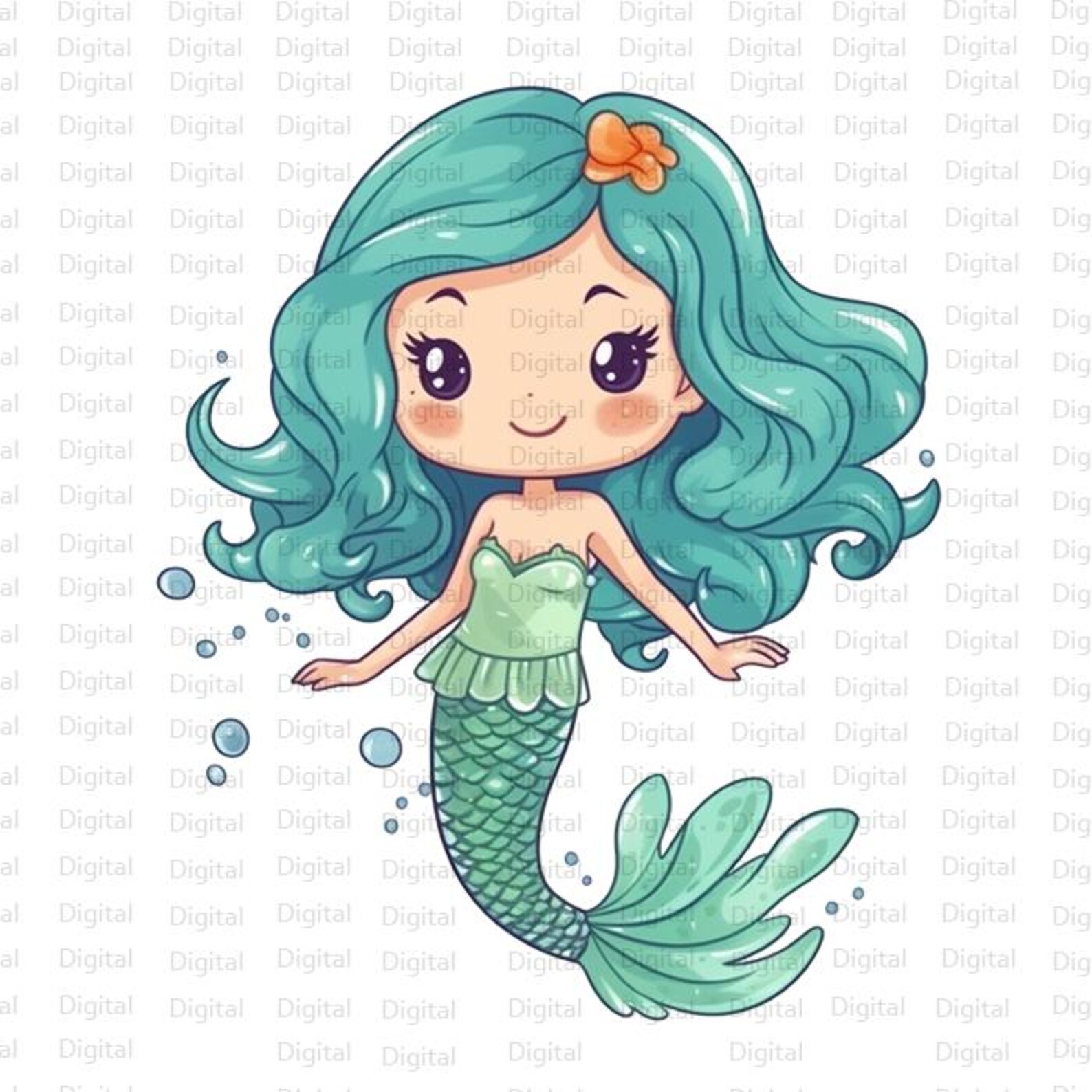Watercolor Little Mermaid Clipart Bundle: Beach Elements PNG Graphics ...