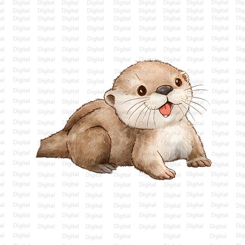 Cute Otter Watercolor Clipart Bundle: Nursery Animal Watercolor (PNG ...