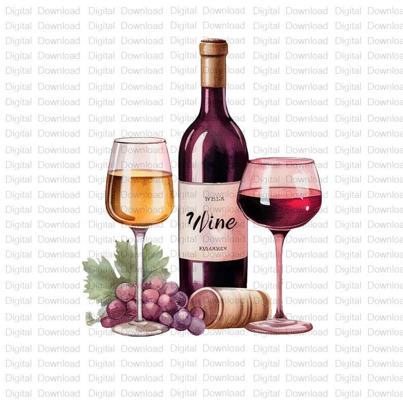 Watercolor Wine Clipart Set: Cocktails, Champagne, Bar Menu (PNG ...