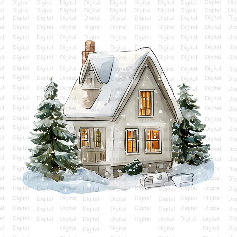 Blue Christmas Winter Watercolor Clipart: Cozy Season PNG Bundle ...