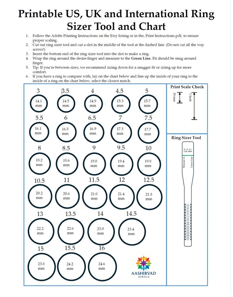 Printable Ring Size Chart - Accurate Home Sizing Guide - Etsy