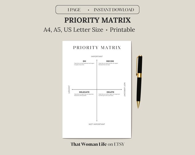 Eisenhower Matrix, Priority Printable, Entscheidungsmatrix, Priority ...