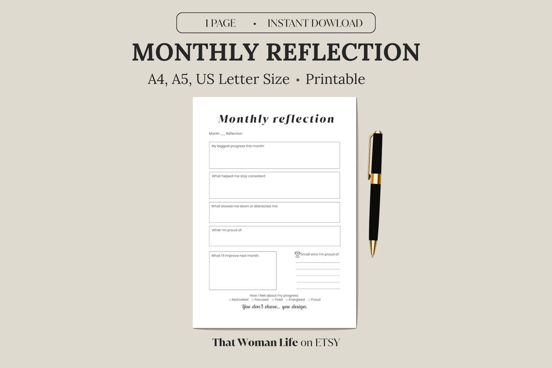 Monthly Reflection Worksheet | Monthly Check-in and Month in Review ...