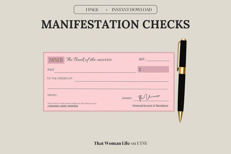 Visualization Checks Printable | Vision Board Manifestation Cheque ...