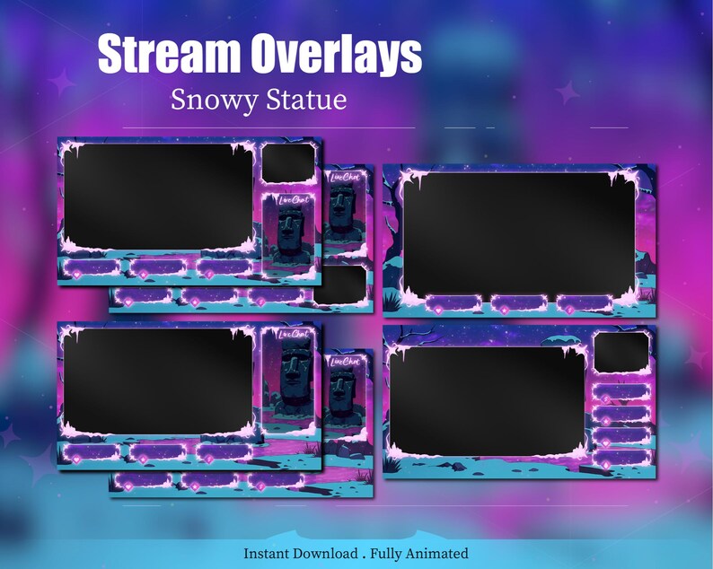 Snowy Statue Animated Twitch Overlay Package, Fantasy Winter Stream ...