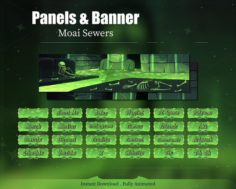 Underground Sewer Animated Twitch Overlay Package, Spooky Skeleton ...